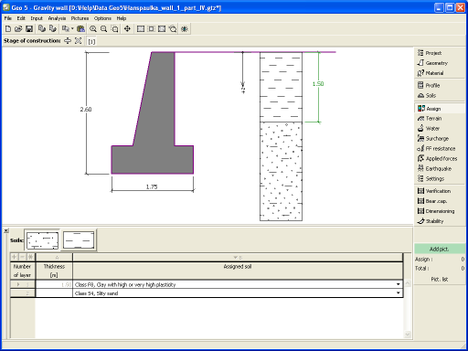 Assign | Program Gravity Wall | GEO5 | Online Help