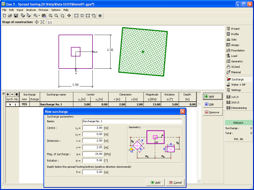 Surcharge | Program Spread Footing | GEO5 | Online Help